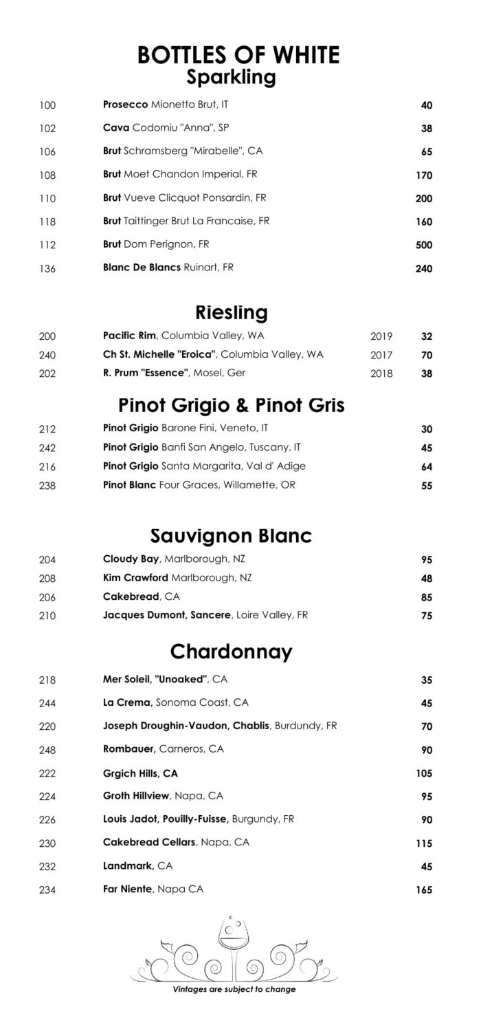 Tonys of Bowling Green | Wine List